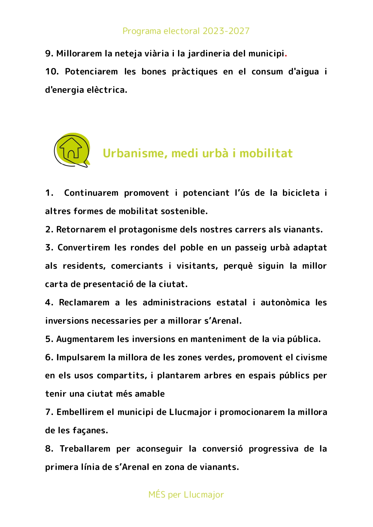 Programa electoral 2023-2027 – MÉS per Llucmajor